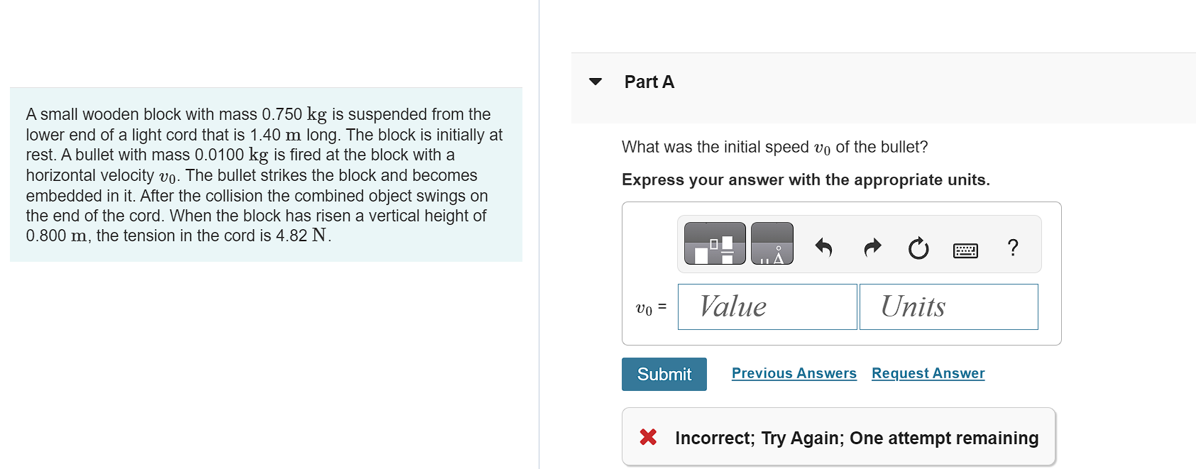 Solved A small wooden block with mass 0.750kg ﻿is suspended | Chegg.com
