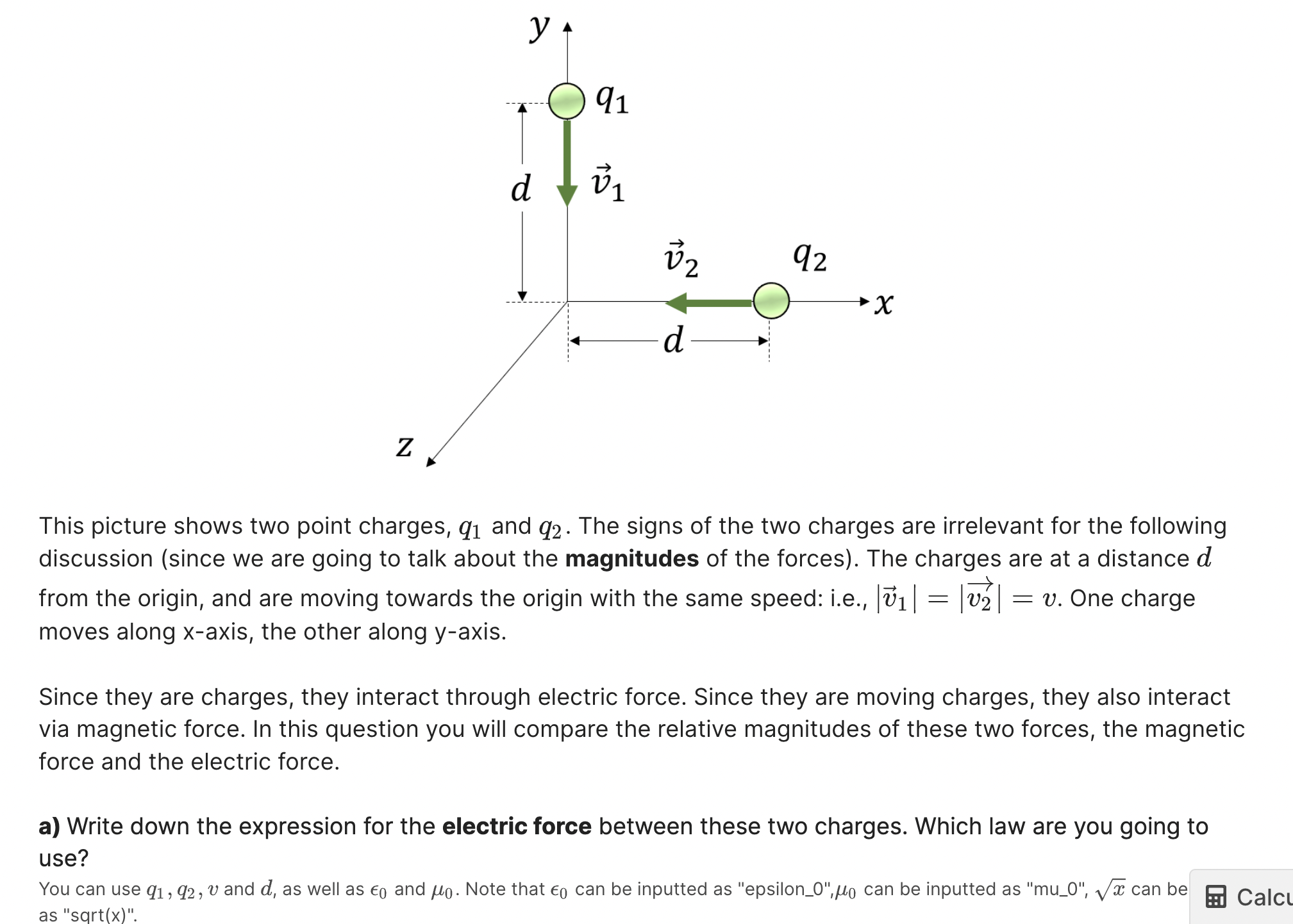 Solved This picture shows two point charges, \\( q_{1} \\) | Chegg.com