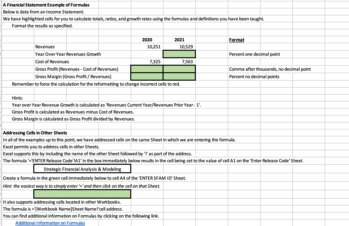 A Financial Statement Example of Formulas Below is | Chegg.com