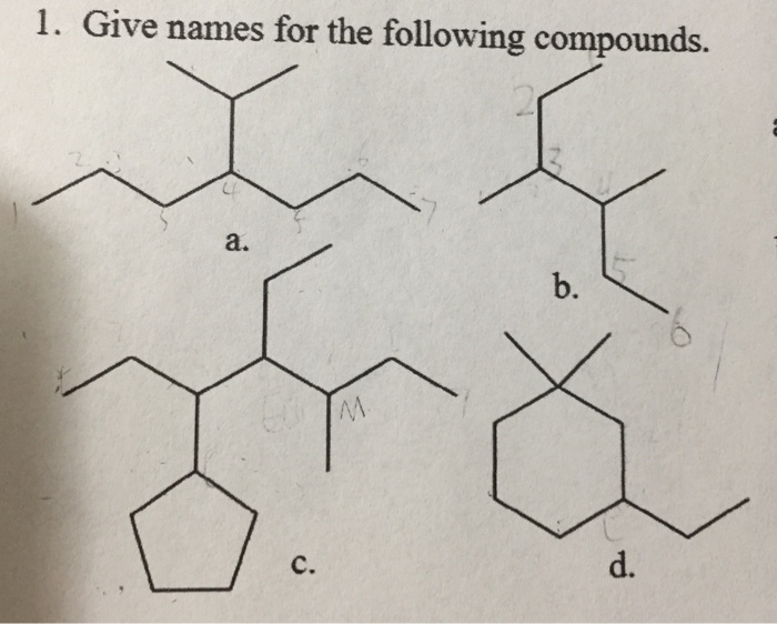 Solved Give names for the following compounds. | Chegg.com