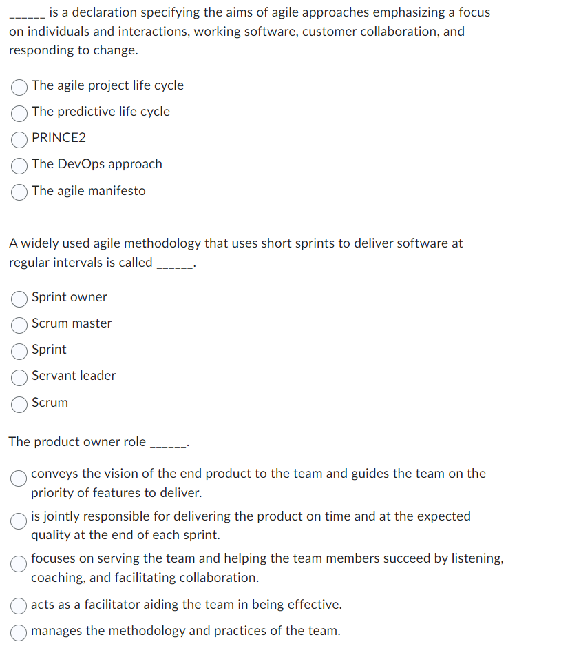 Solved is a declaration specifying the aims of agile | Chegg.com