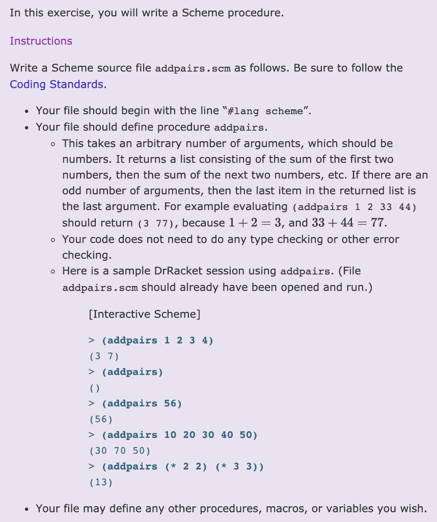 Solved In this exercise, you will write a Scheme procedure. | Chegg.com