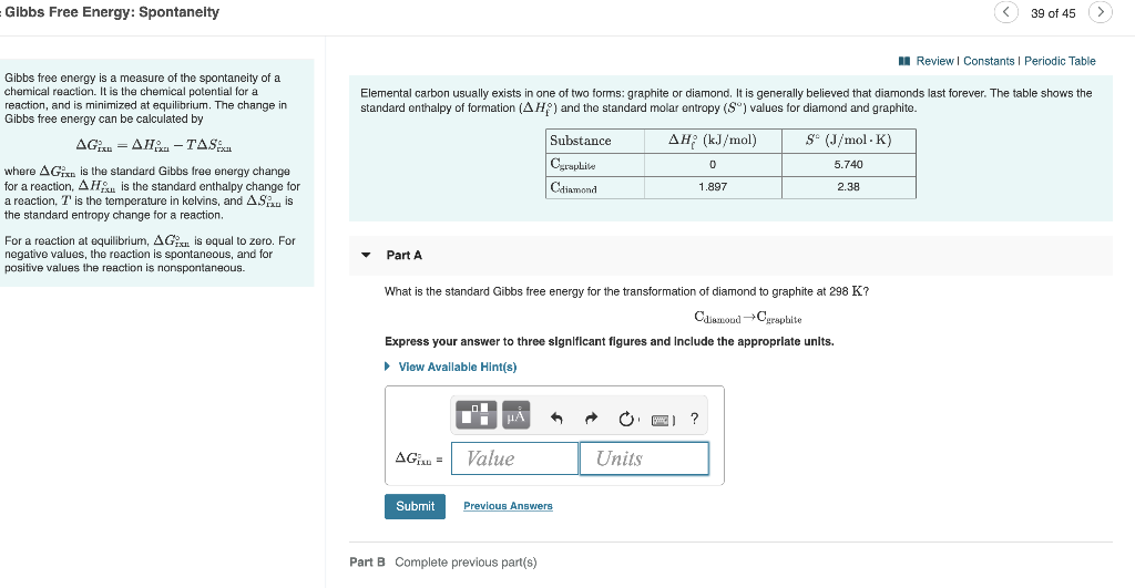 Solved Gibbs Free Energy: Spontaneity 39 of 45 > II Review | Chegg.com