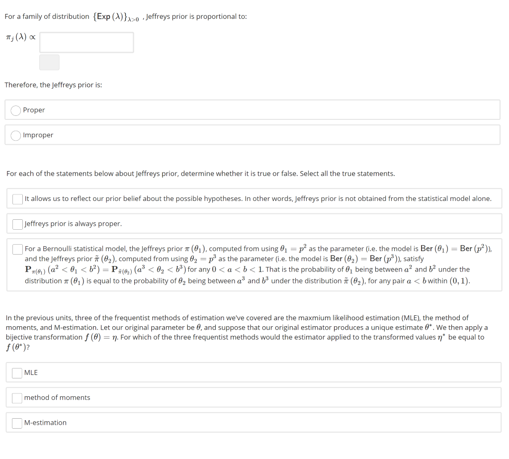 Solved For a family of distribution {Exp()}x>0 Jeffreys | Chegg.com