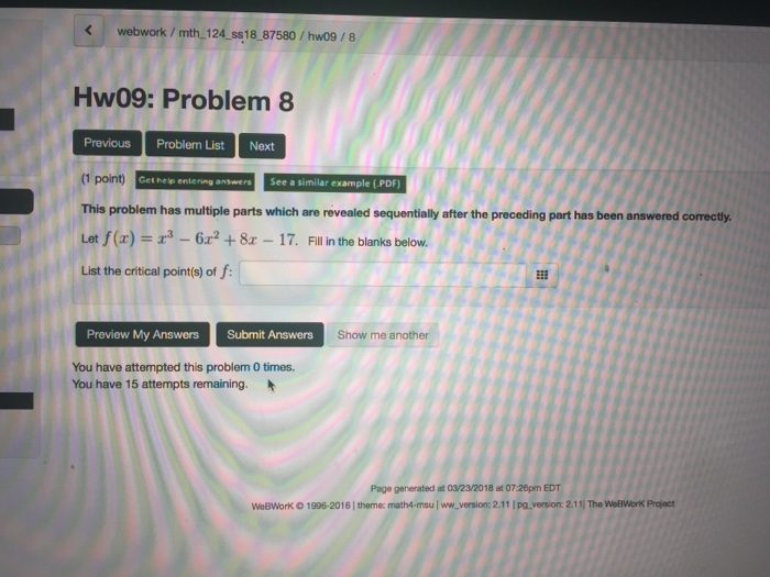 Solved webwork /mth 124 s$18 87580/ hw09/8 Hw09: Problem 8 | Chegg.com