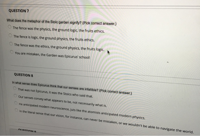 Solved QUESTION7 What does the metaphor of the Stoic garden | Chegg.com