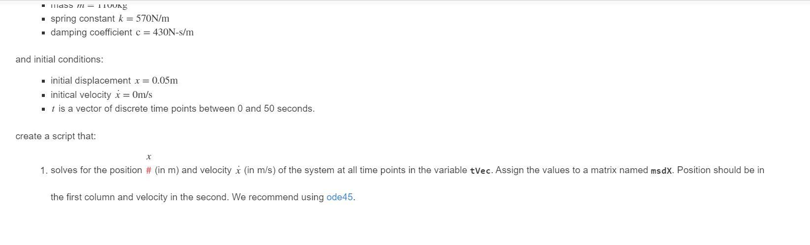 Solved Solve a mass-spring damper system My Solutions > This | Chegg.com