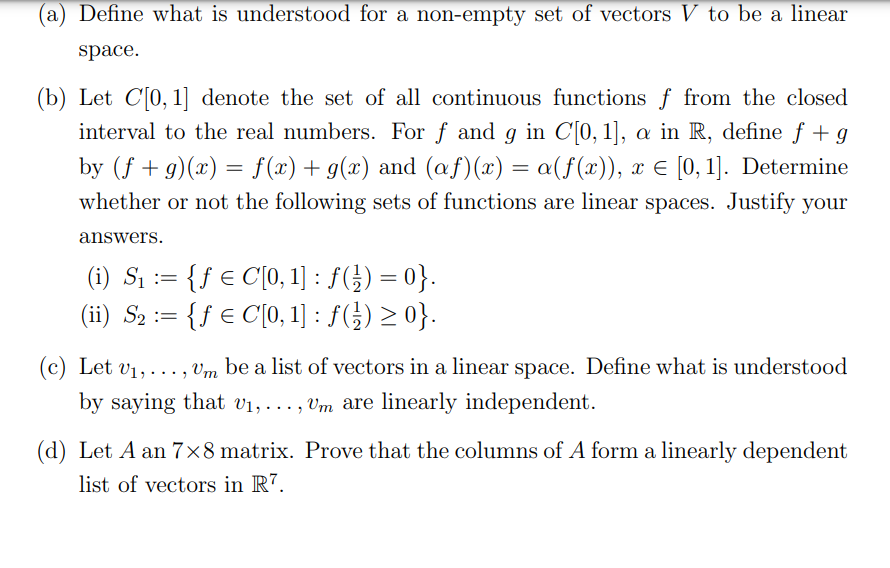 Solved (a) Define what is understood for a non-empty set of | Chegg.com