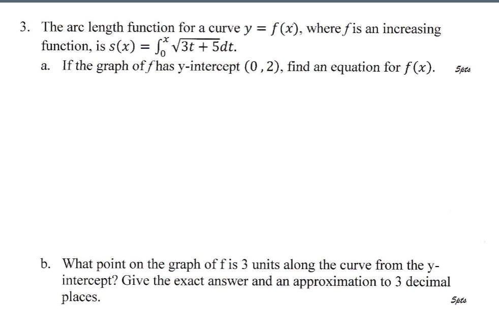 Solved 3. The arc length function for a curve y = f(x), | Chegg.com