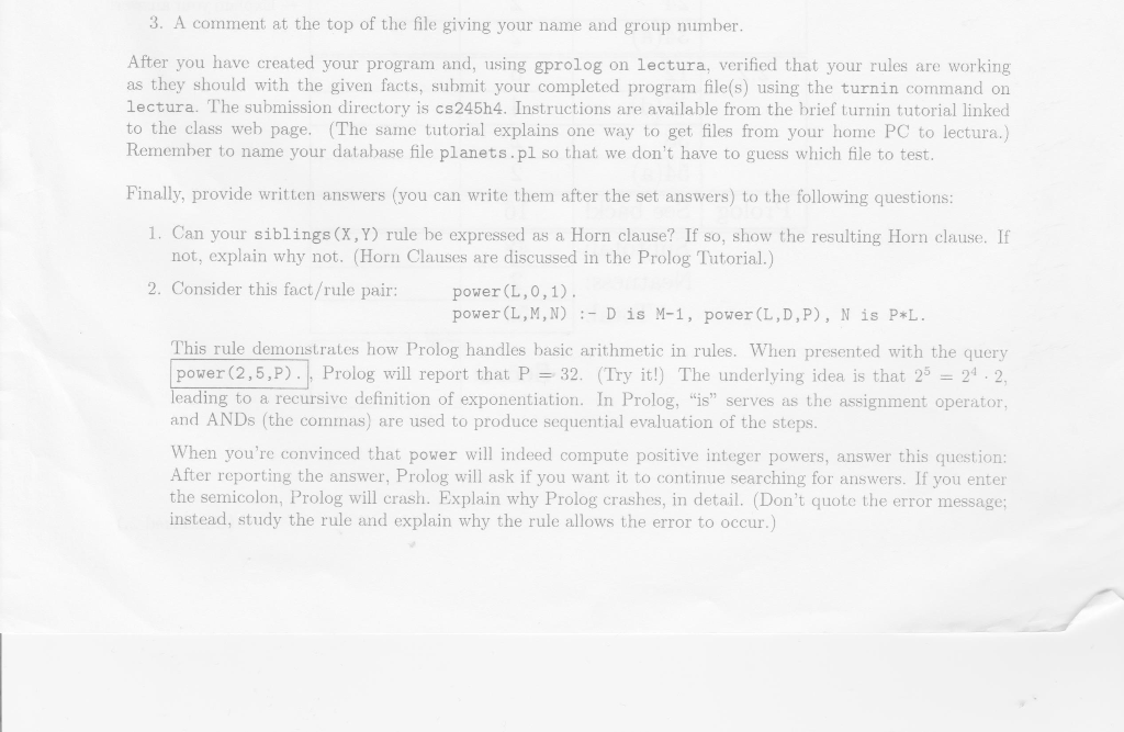 Prolog Exercise: In class I showed a simple family | Chegg.com