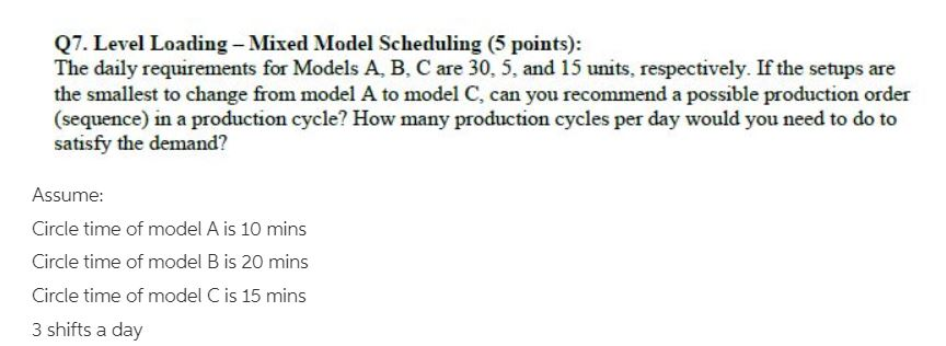 Q7. Level Loading - Mixed Model Scheduling (5 | Chegg.com