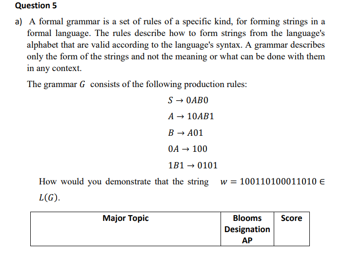Solved Question 5 a) A formal grammar is a set of rules of a | Chegg.com