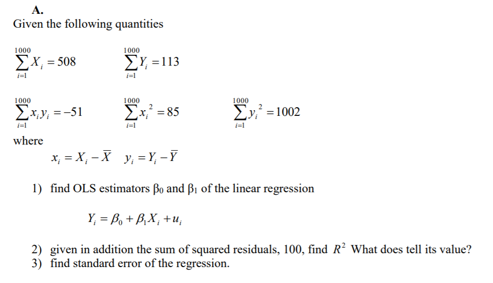 Solved 1 Find Ols Estimators β0 And β1 Of The Linear