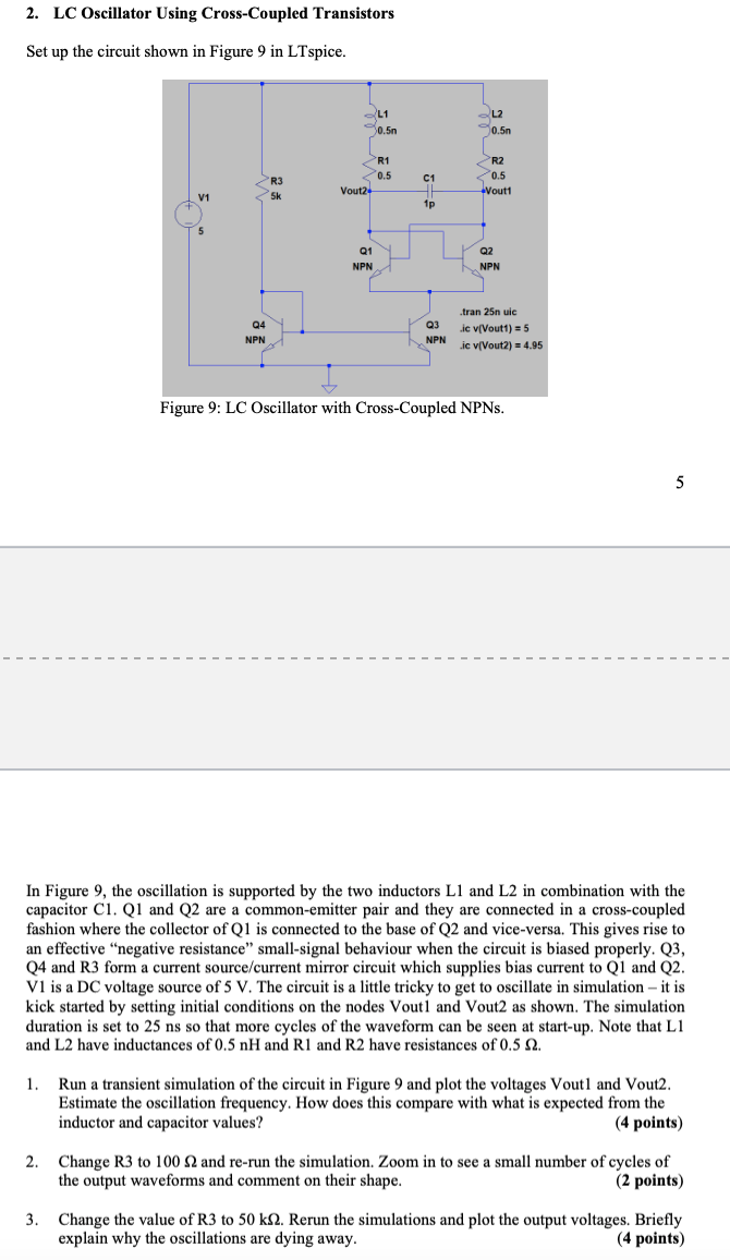 2. LC Oscillator Using Cross-Coupled Transistors Set | Chegg.com
