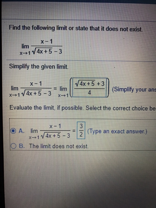 Solved Find the following limit or state that it does not | Chegg.com