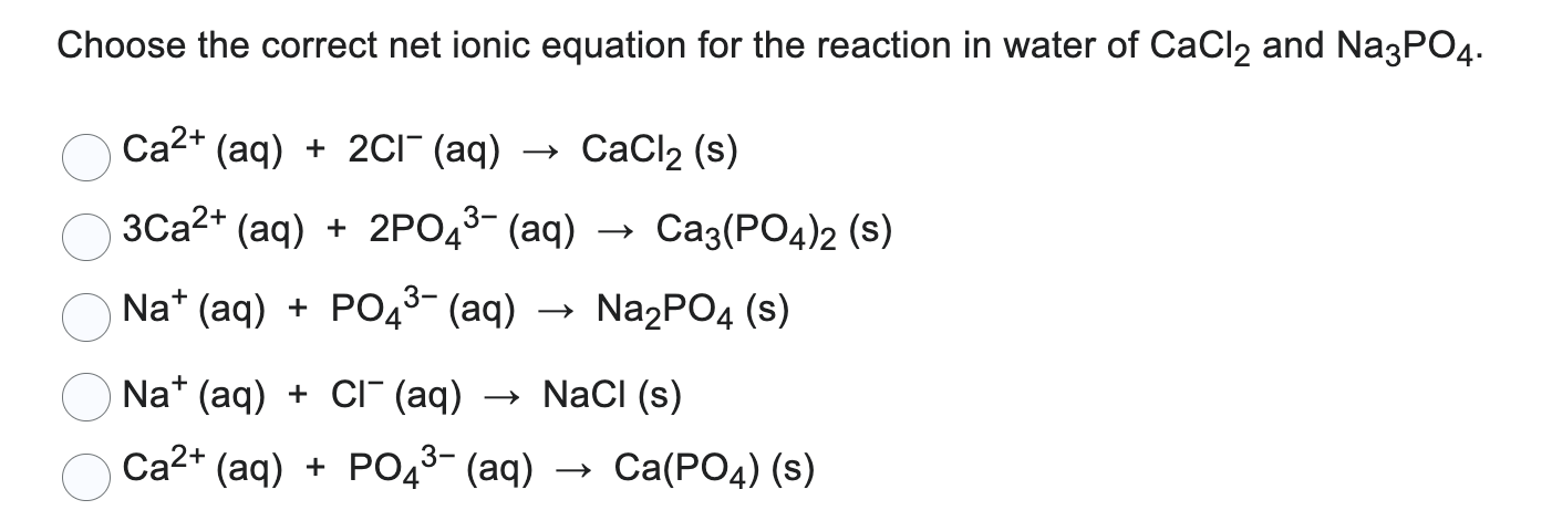 Solved Choose the correct net ionic equation for the | Chegg.com