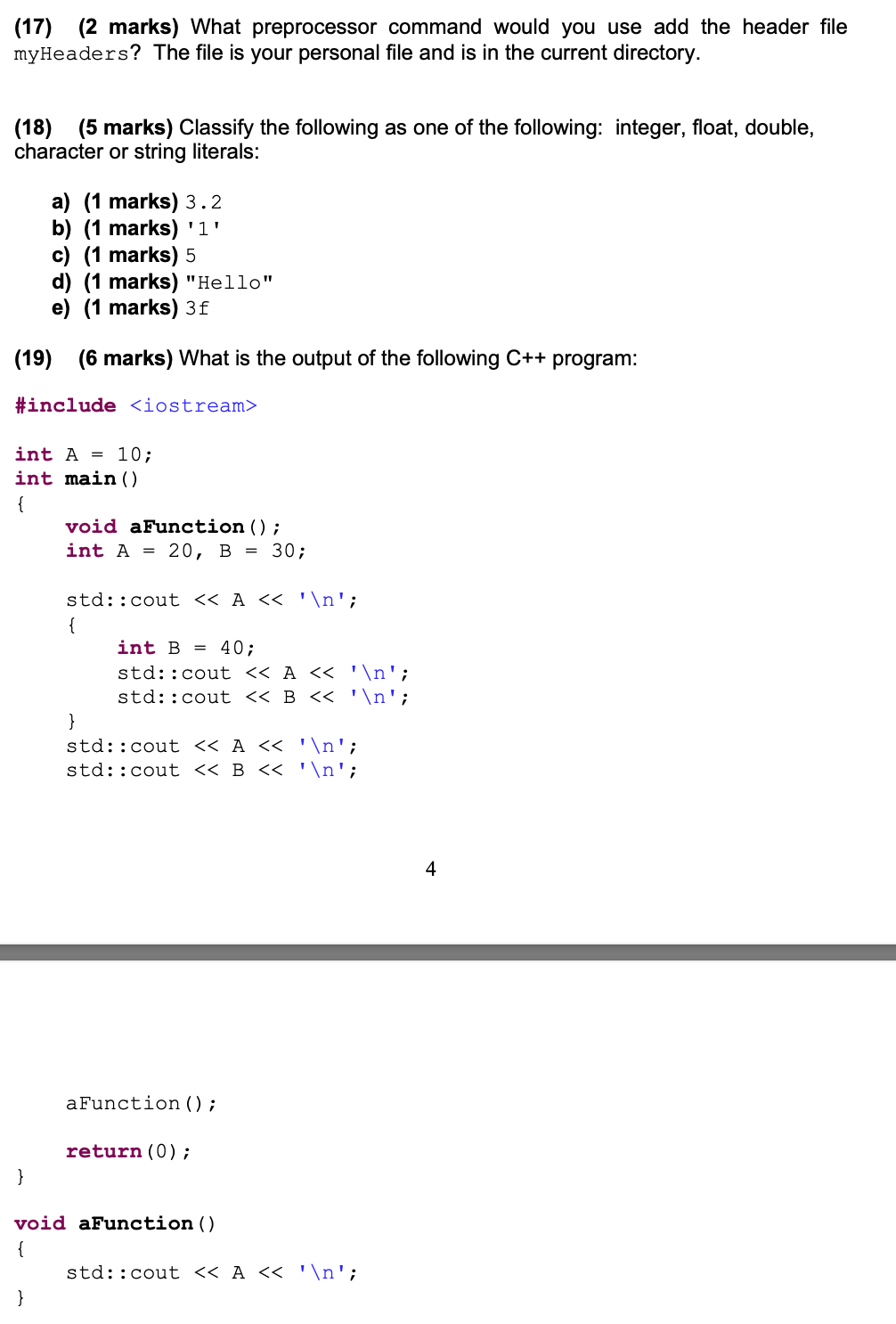 Solved (17) (2 marks) What preprocessor command would you | Chegg.com