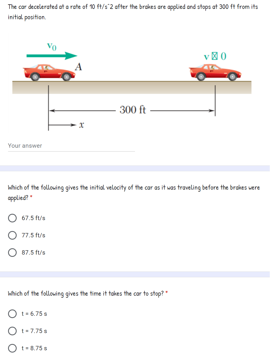 Solved The car decelerated at a rate of 10 ft/s^2 after the | Chegg.com
