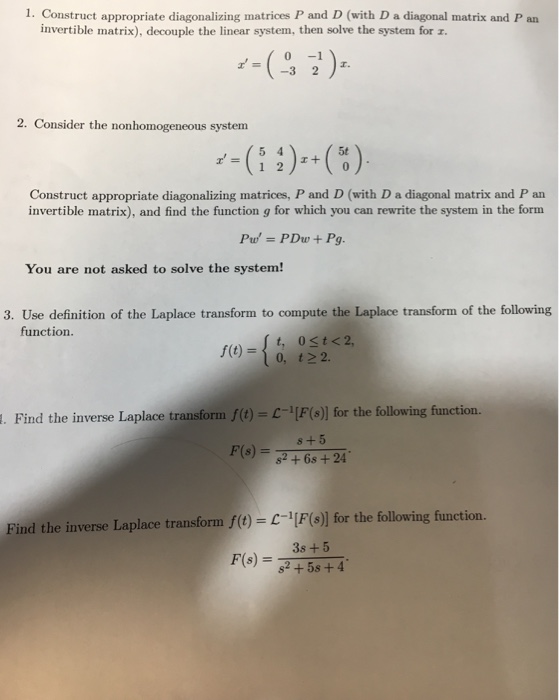 Solved Construct appropriate digitalizing matrices P and D | Chegg.com