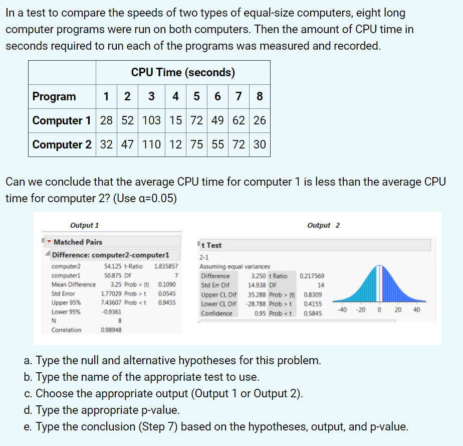Solved In a test to compare the speeds of two types of | Chegg.com