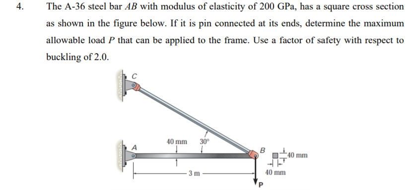 Solved 4. The A-36 steel bar AB with modulus of elasticity | Chegg.com