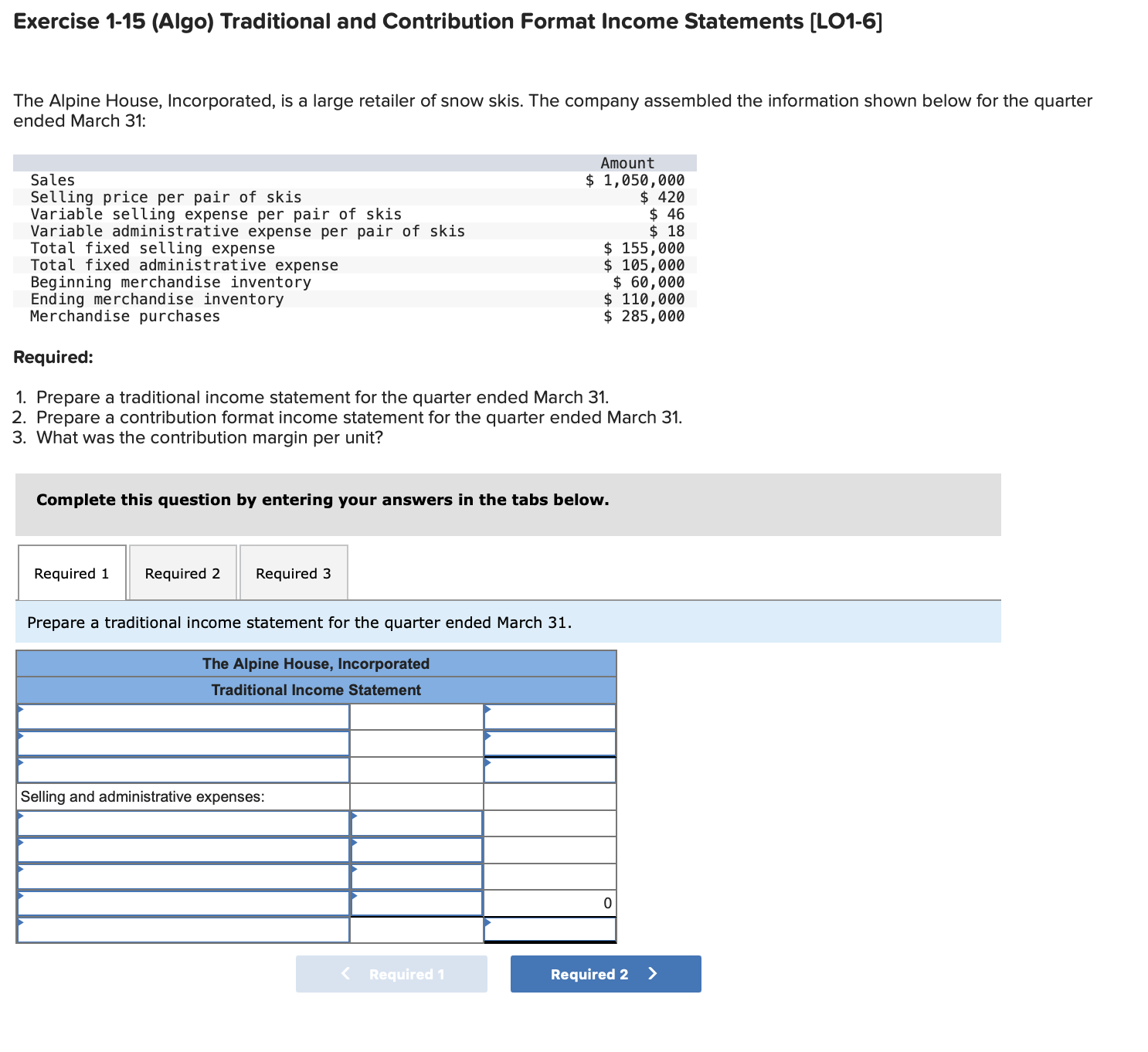 Solved Exercise 1-15 (Algo) ﻿Traditional and Contribution | Chegg.com