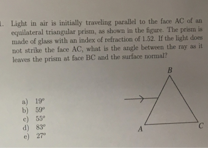 Solved Light in air is initially traveling parallel to the | Chegg.com