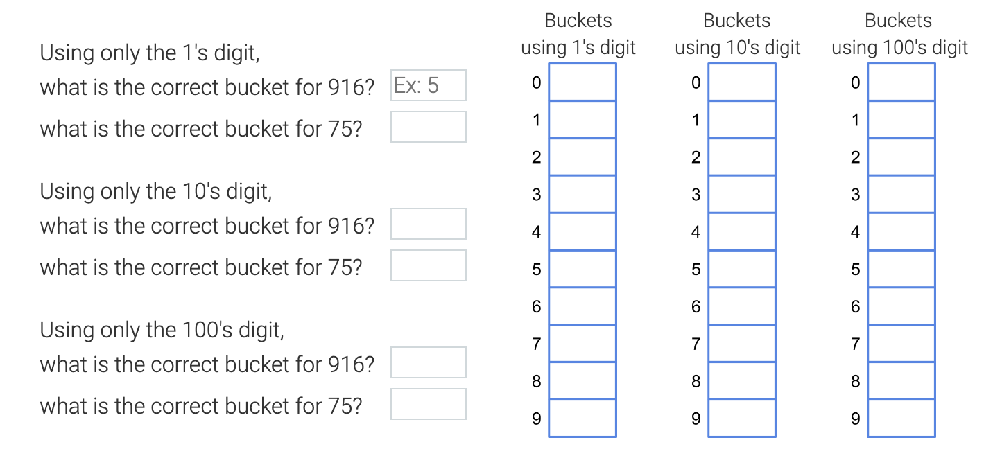 Solved Buckets Buckets Using only the 1's digit, using | Chegg.com