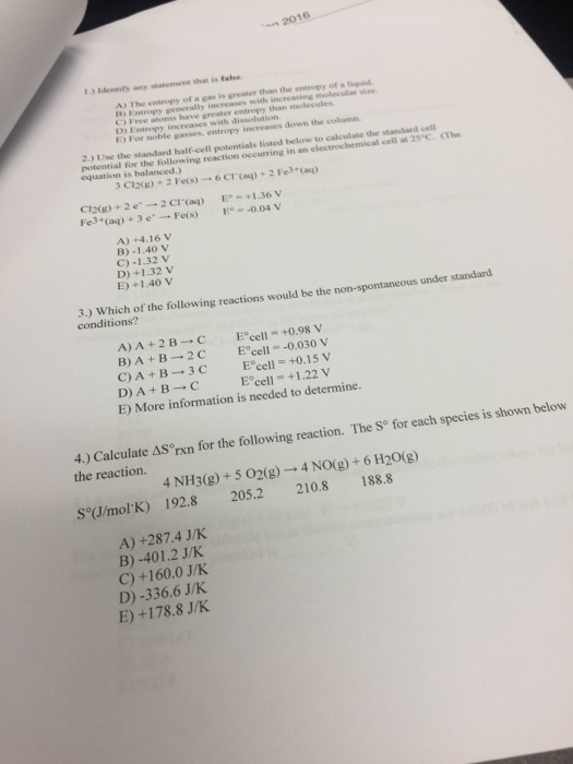 Solved Identify any statement that is false. A) The entropy | Chegg.com