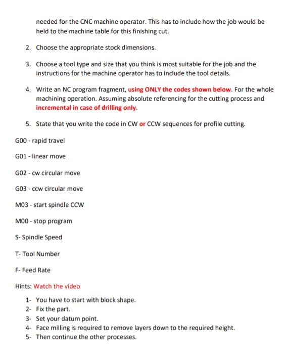Part 2 Manual G Code Create A Cnc Milling Program Chegg