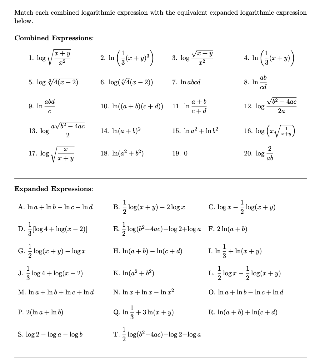 Solved Match each combined logarithmic expression with the | Chegg.com Solved Match each combined logarithmic expression with the | Chegg.com