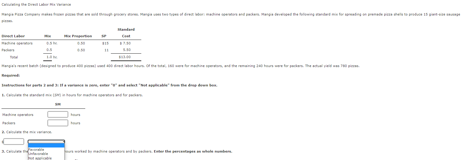 Solved Calculating the Direct Labor Mix Variance Mangia | Chegg.com