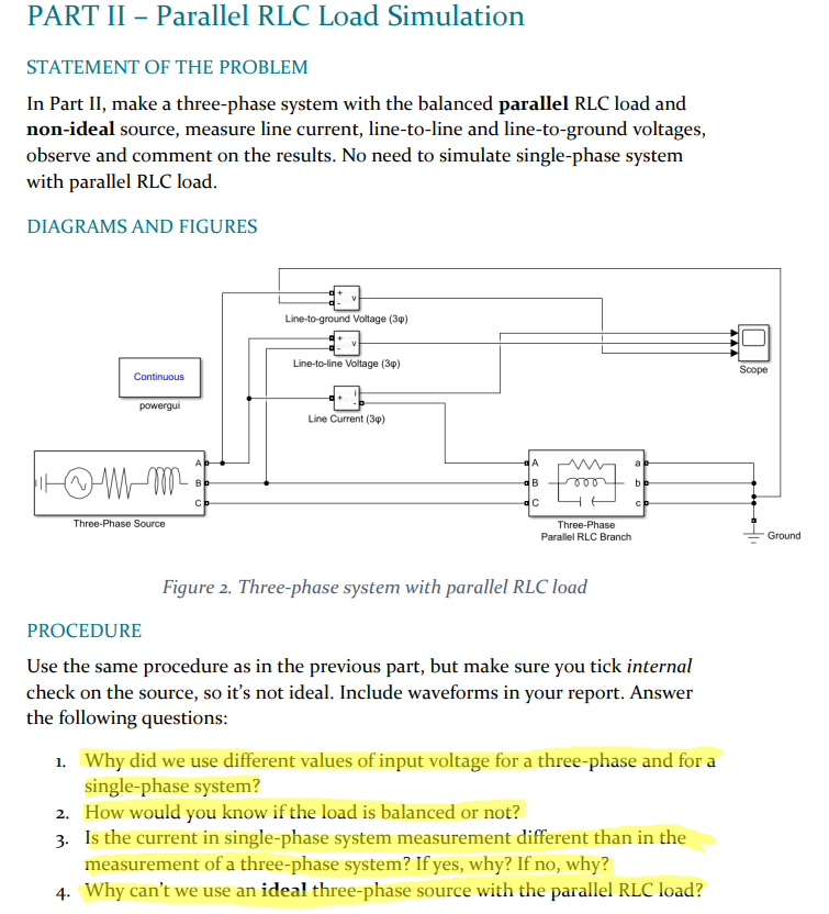 Solved PART II - Parallel RLC Load Simulation STATEMENT OF | Chegg.com