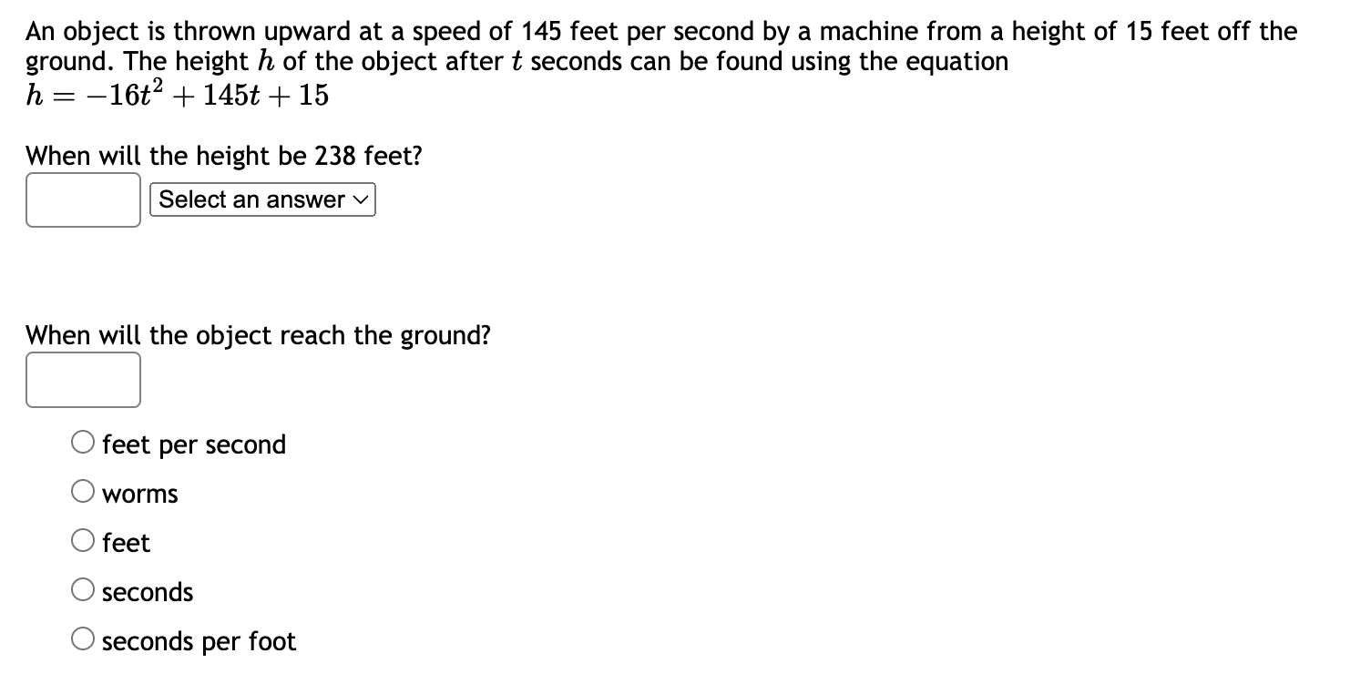 Solved An object is thrown upward at a speed of 86 feet per | Chegg.com