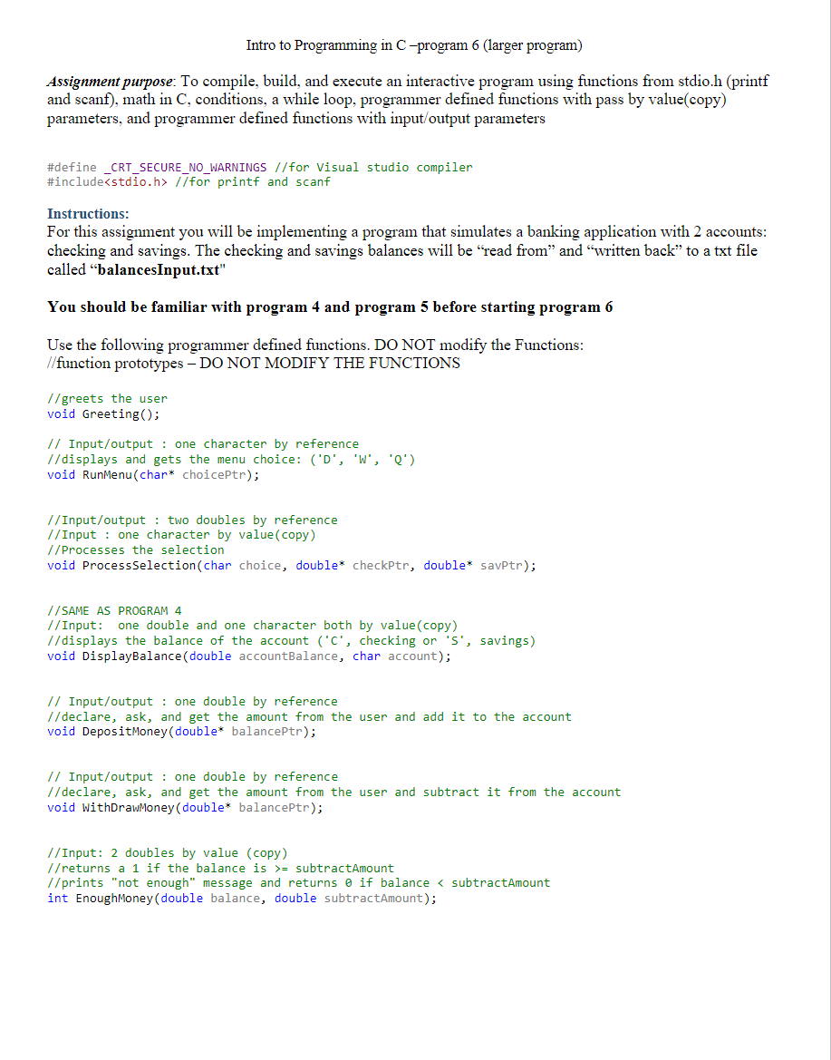 Intro to Programming in C-program 6 (larger program) | Chegg.com