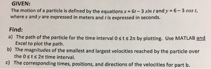 Solved The motion of a particle is defined by the equations | Chegg.com