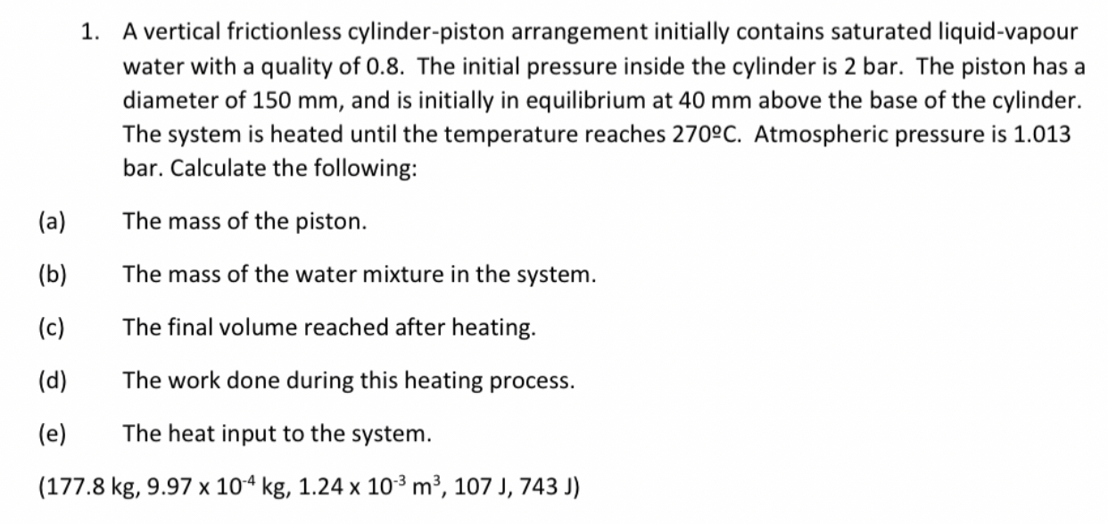 Solved 1. A vertical frictionless cylinder-piston | Chegg.com