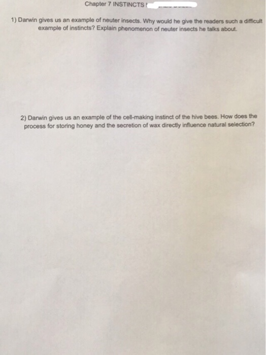 Solved Chapter 7 INSTINCTS 1) Darwin gives us an example of | Chegg.com