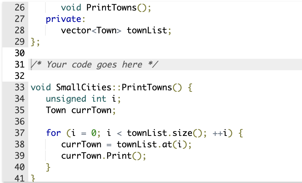 Solved Write the InputTowns() function in the SmallCities | Chegg.com