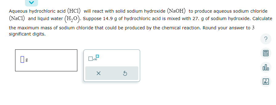 Solved Aqueous hydrochloric acid (HCl) will react with solid | Chegg.com