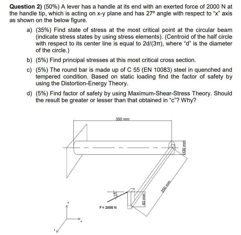 Solved Question 2) (50\%) A lever has a handle at its end | Chegg.com