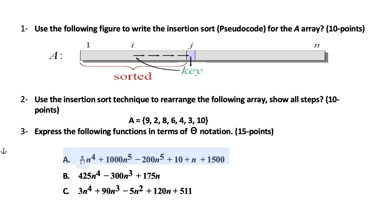 1- Use the following figure to write the insertion | Chegg.com
