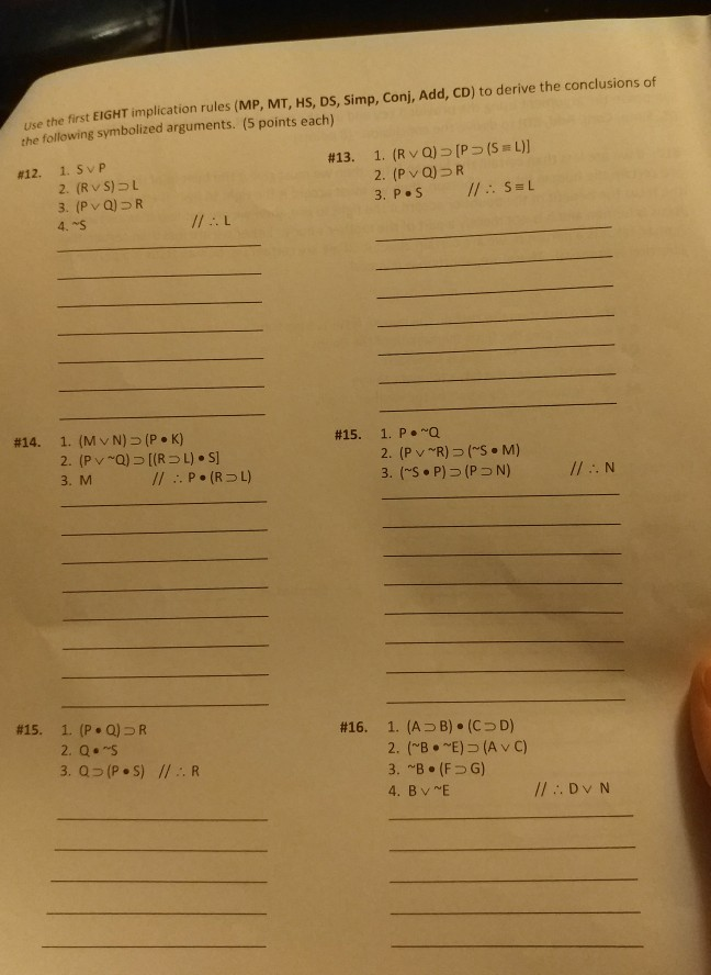 Solved HT implication rules (MP, MT, HS, DS, Simp, Conj, | Chegg.com