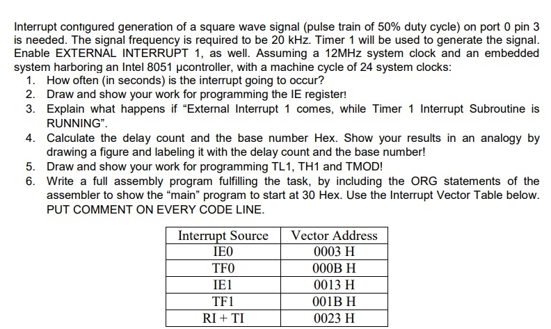 Solved Interrupt contigured generation of a square wave | Chegg.com