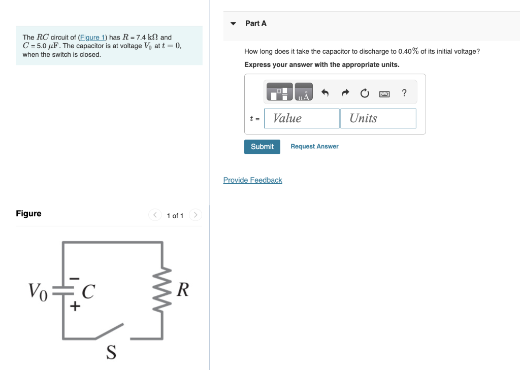 Solved The RC circuit of (Figure 1) has R=7.4kΩ and C=5.0μF. | Chegg.com