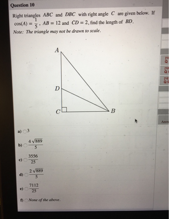 Solved Question 10 Right triangles ABC and DBC with right | Chegg.com