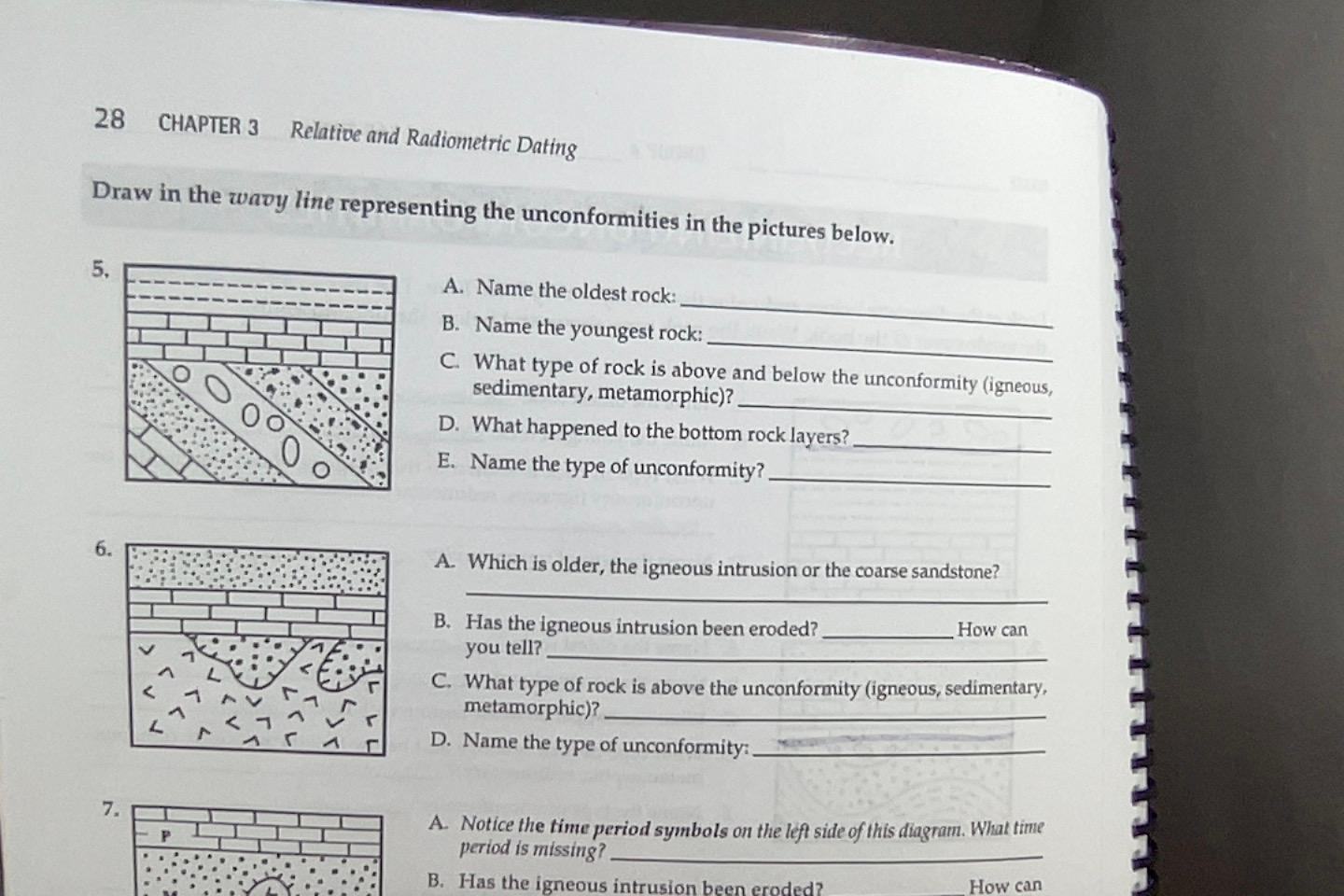 Solved Draw in the wavy line representing the unconformities | Chegg.com