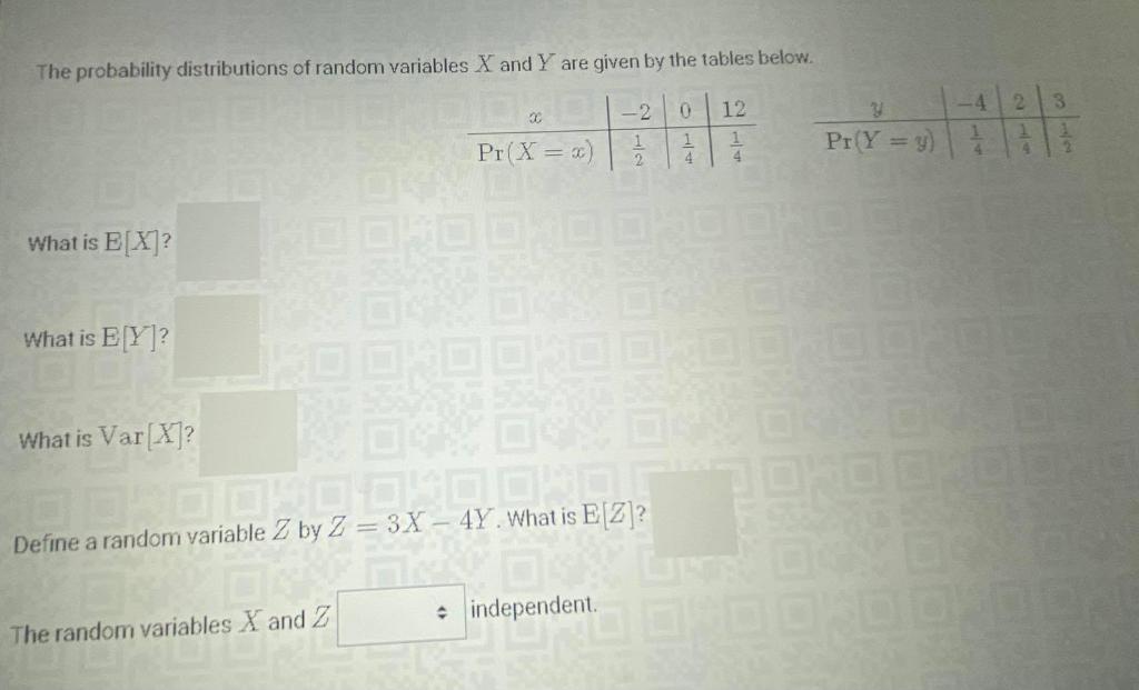 Solved The probability distributions of random variables X | Chegg.com