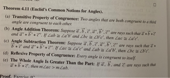 Solved Theorem 4.11 (Euclid's Common Notions for Angles). | Chegg.com