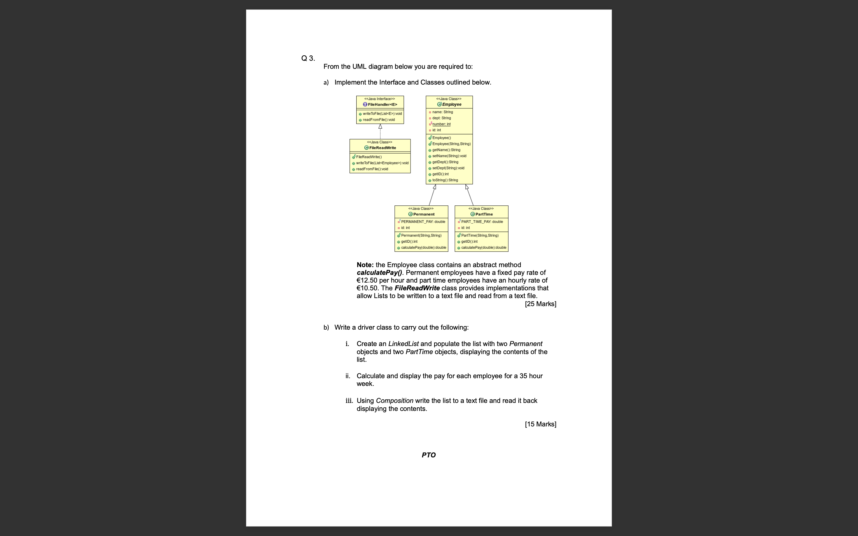 Solved Q 3. From the UML diagram below you are required to: | Chegg.com